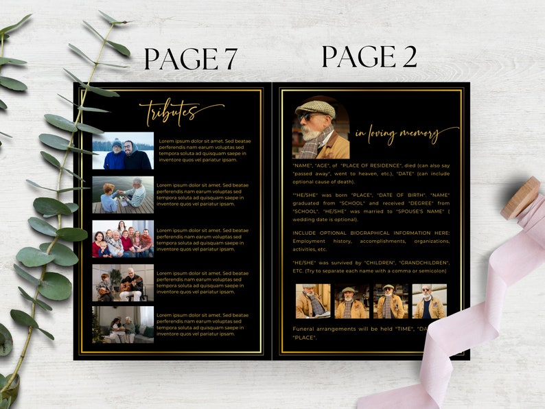 Canva Funeral Program Template 8 Page Editable Bi-fold Black - Etsy