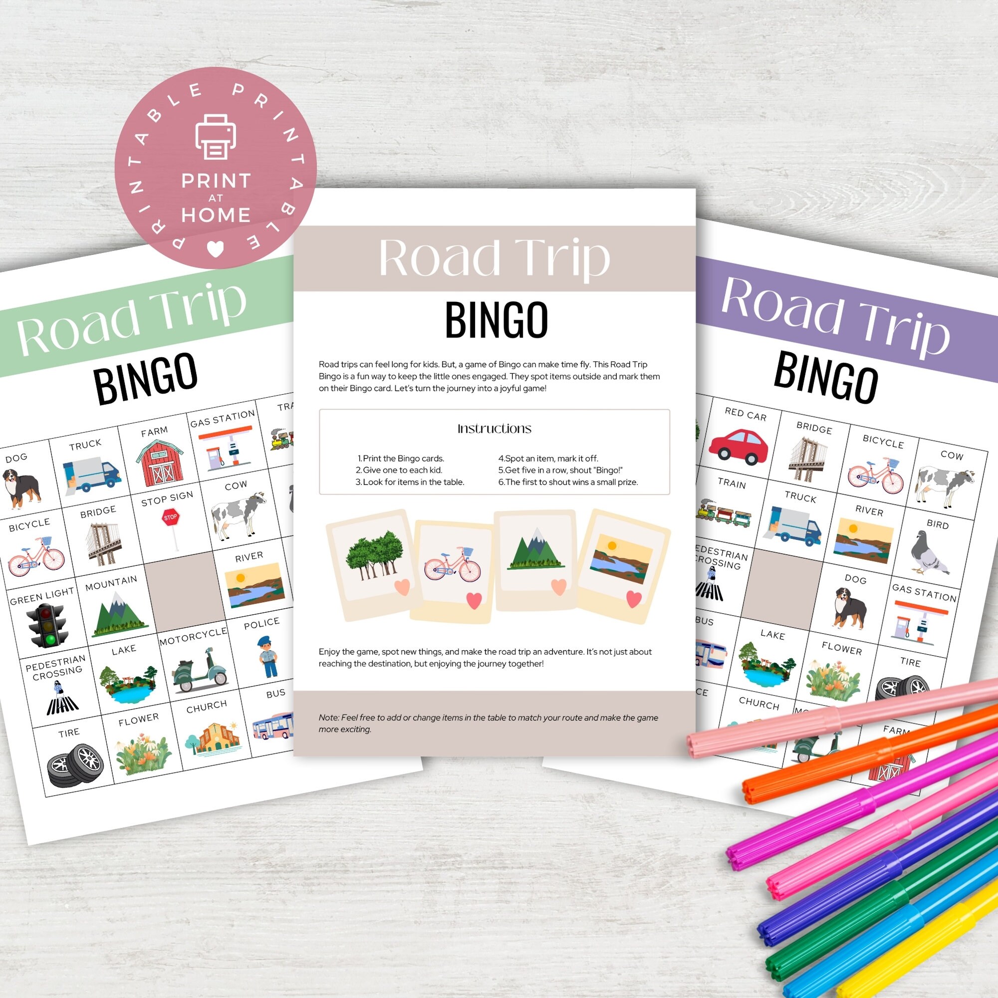 Road Trip Bingo, Family Travel Game, Instant Download Bingo Template ...