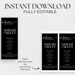 Minimalist Wedding Program Canva Template, Slim Order of Service, 4x8 ...