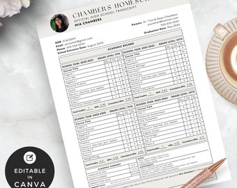 Fillable Printable High School Transcript Canva Template, Editable ...