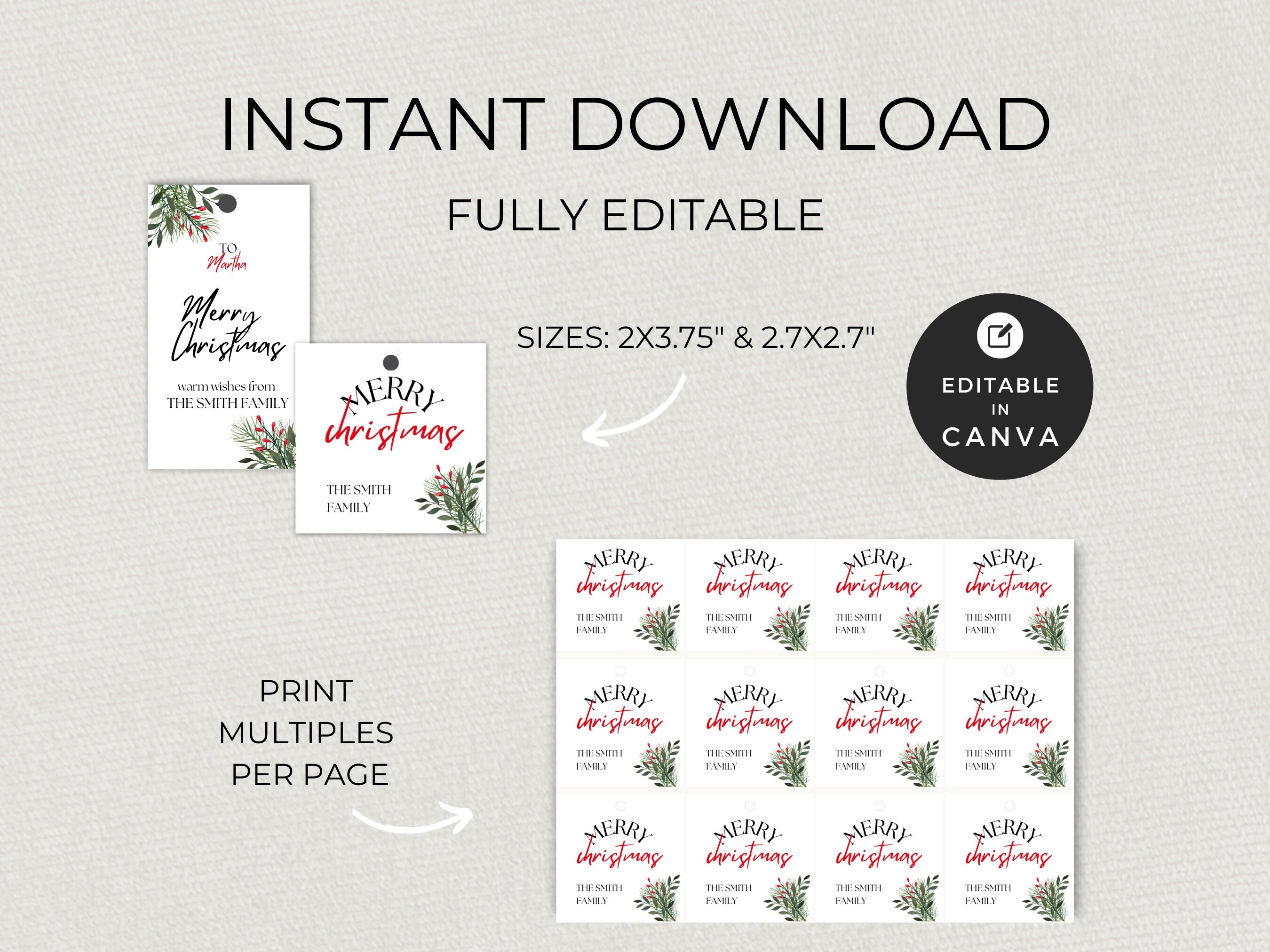Canva Template Christmas Gift Tag, Simple Printable & Editable Clean ...
