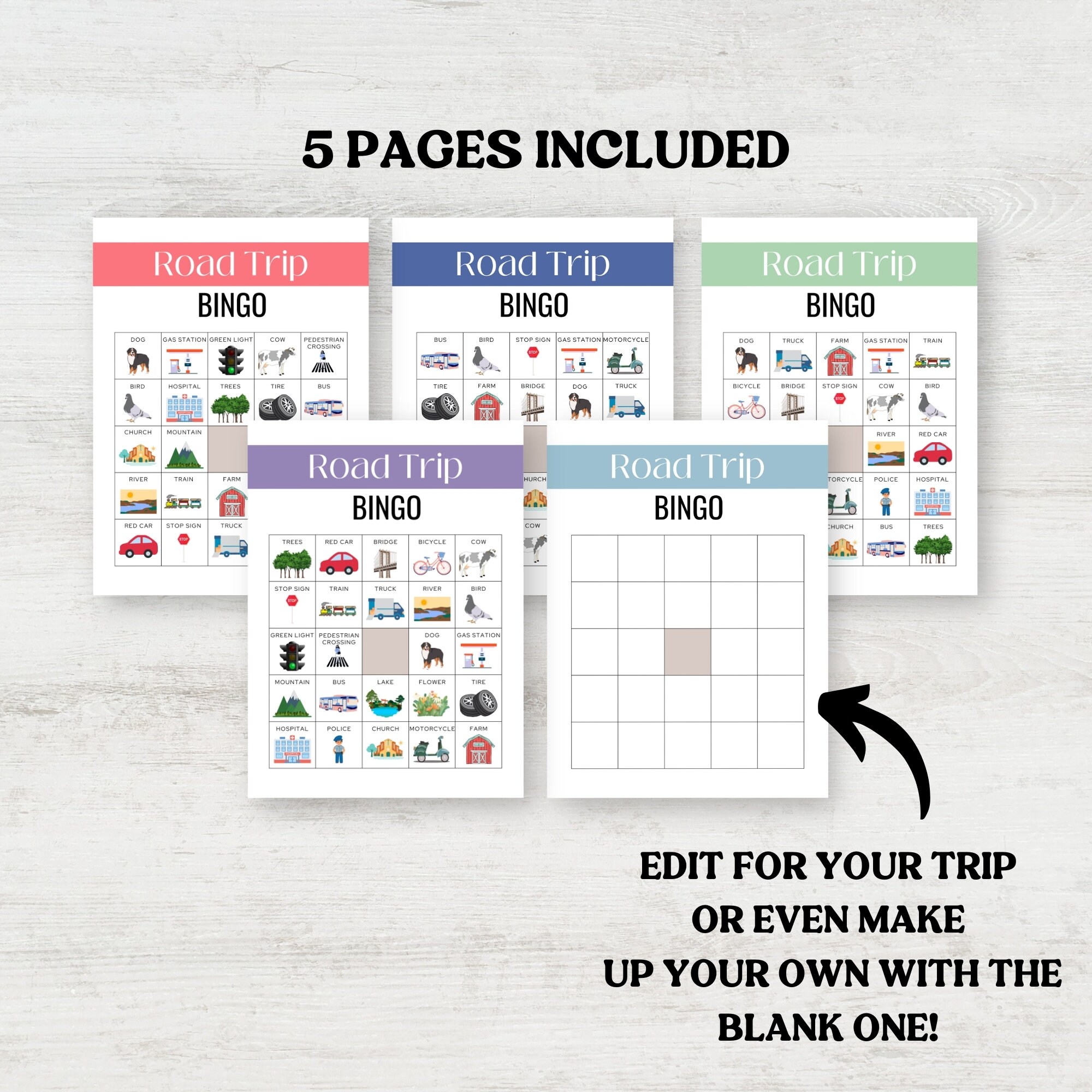 Road Trip Bingo, Family Travel Game, Instant Download Bingo Template ...