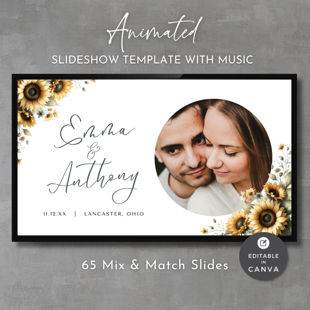 Sunflower Wedding Slideshow Template: Animated Canva Presentation ...