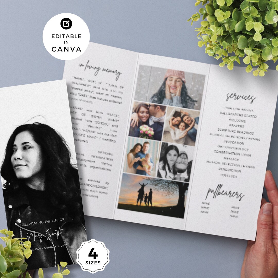 Tri Fold Funeral Program Canva, Celebration of Life, Memorial Program ...