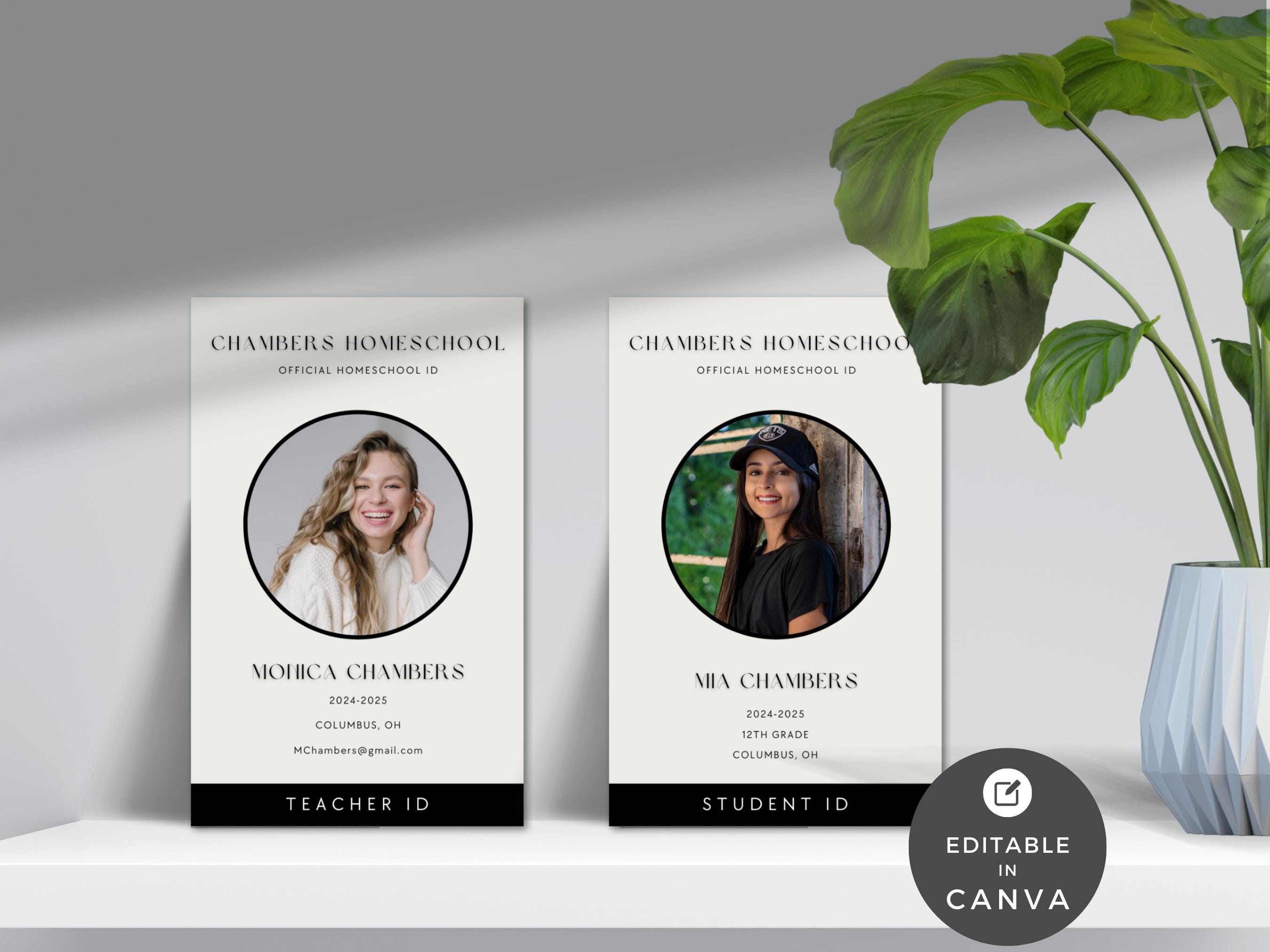 Editable Homeschool ID Card Template: Student & Teacher (canva) - Etsy