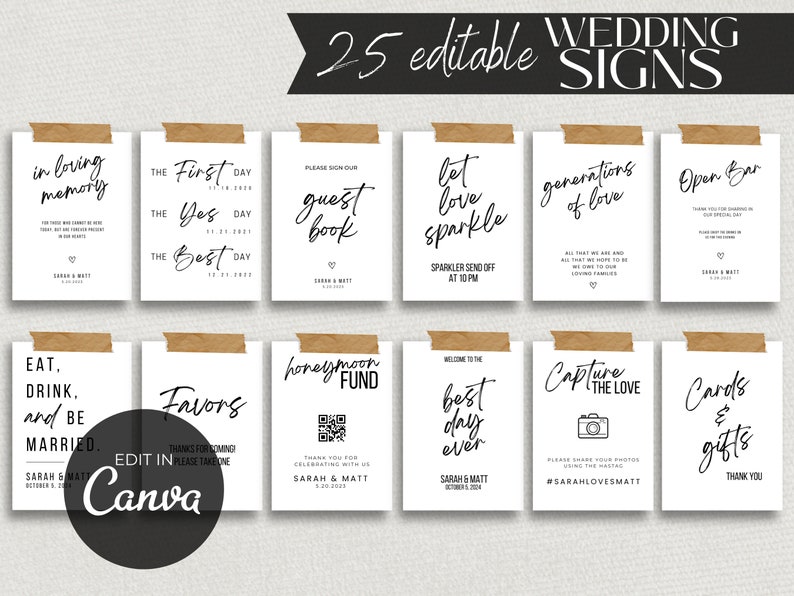 Wedding Reception Sign Bundle Canva Template Signs for Bridal - Etsy
