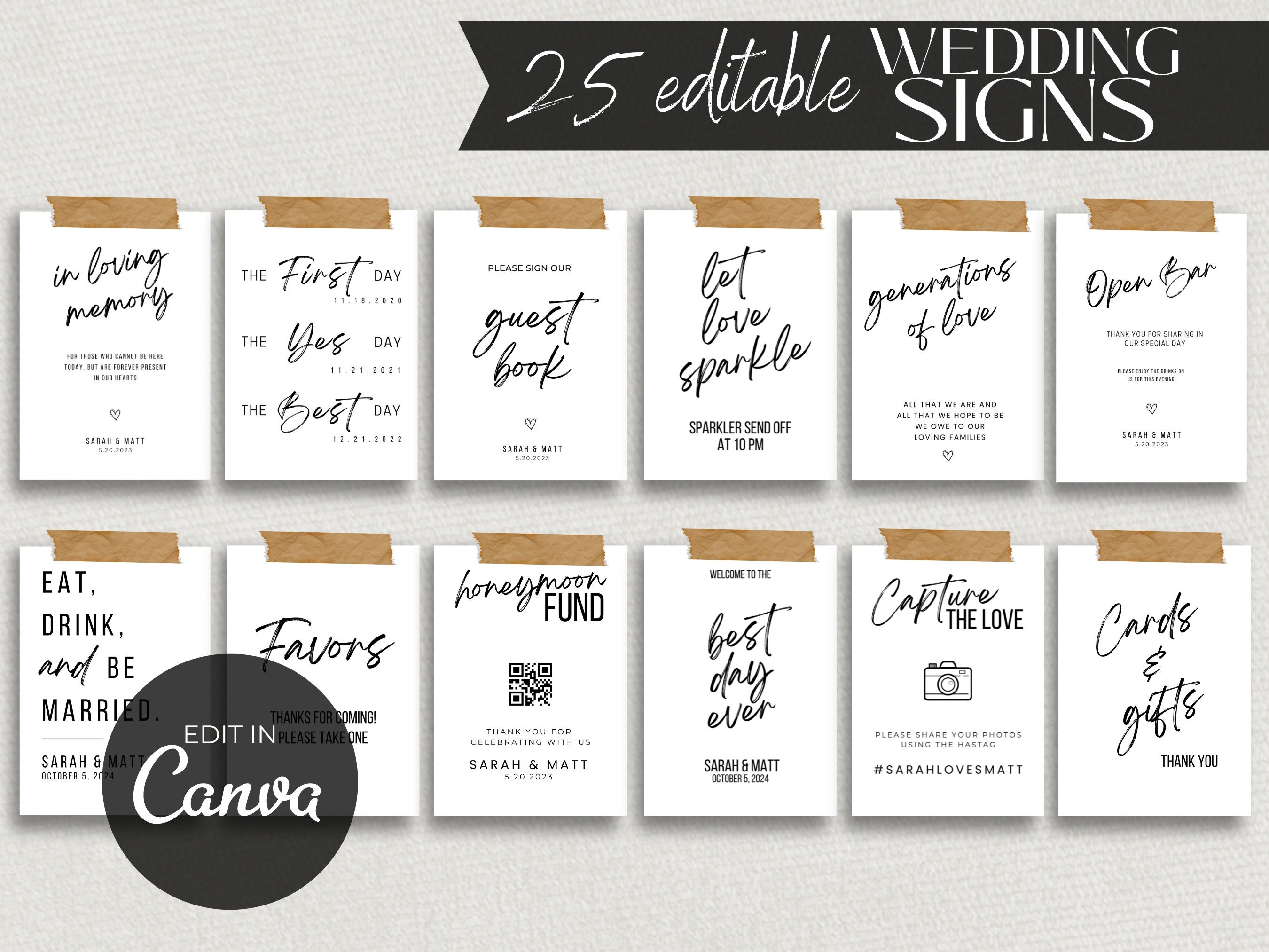 Wedding Reception Sign Bundle Canva Template Signs for Bridal - Etsy