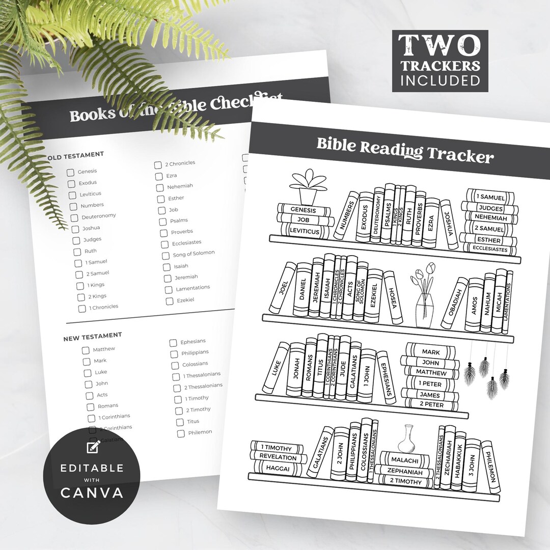 Bible Reading Checklist & Bookshelf Coloring Page (printable Canva ...