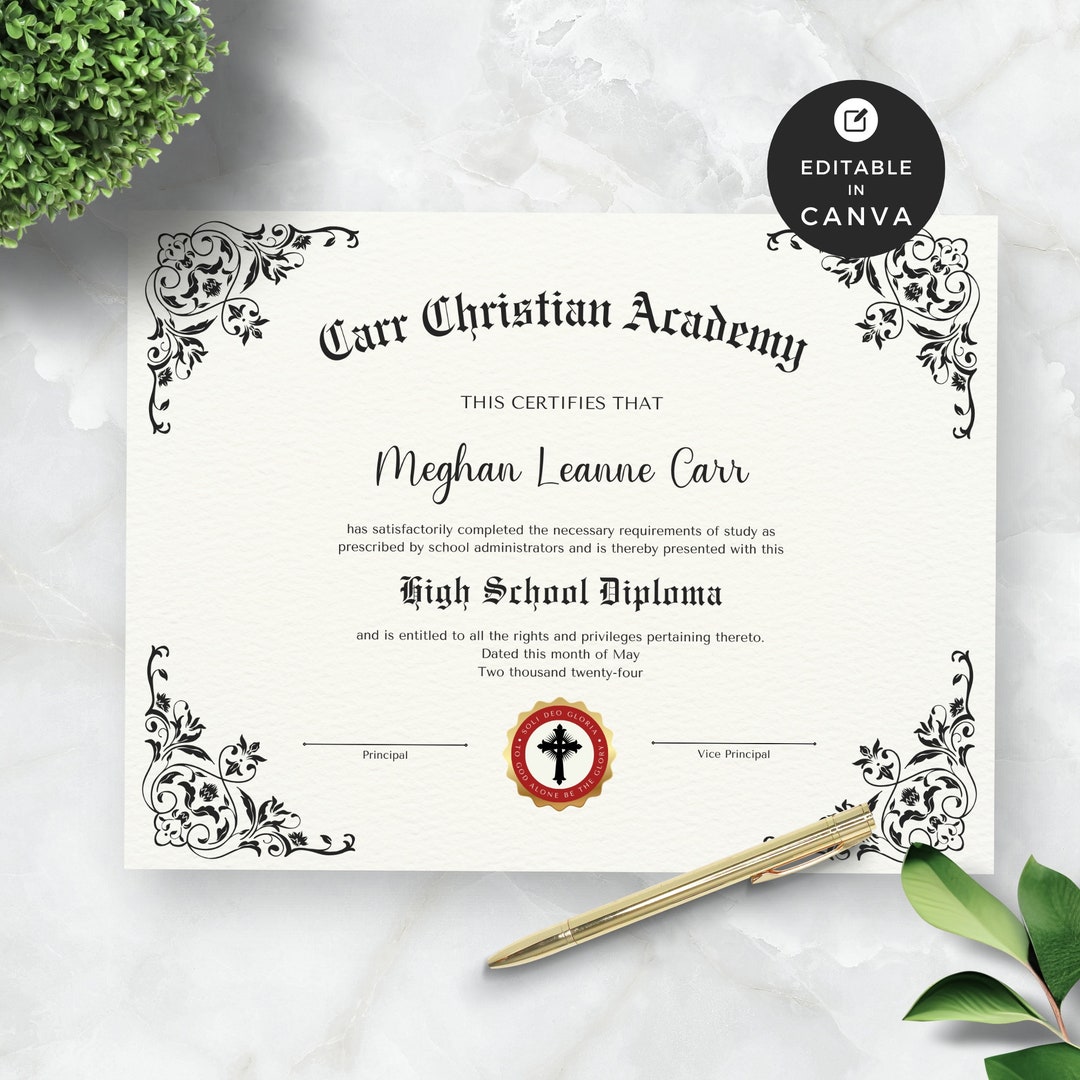 Christian Homeschool Diploma Template: Editable Graduation Certificate ...