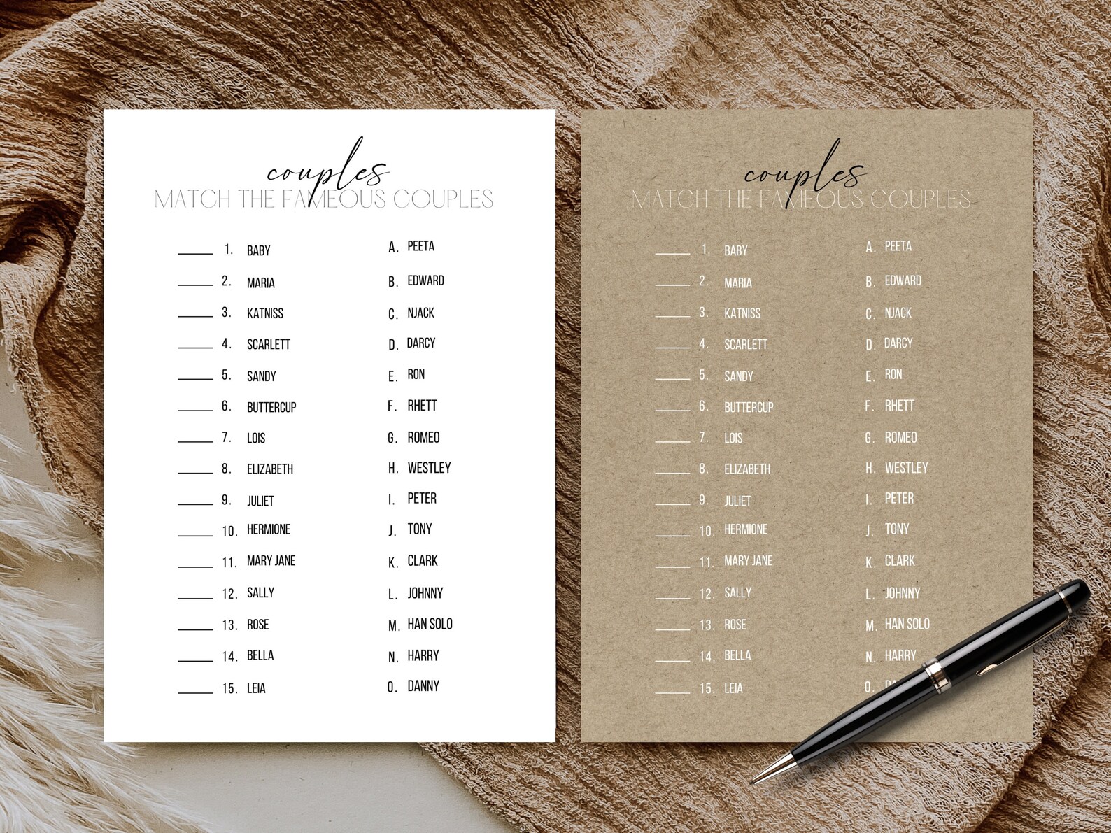 Famous Couples Match Game: Bridal Shower Reception Activity (canva ...