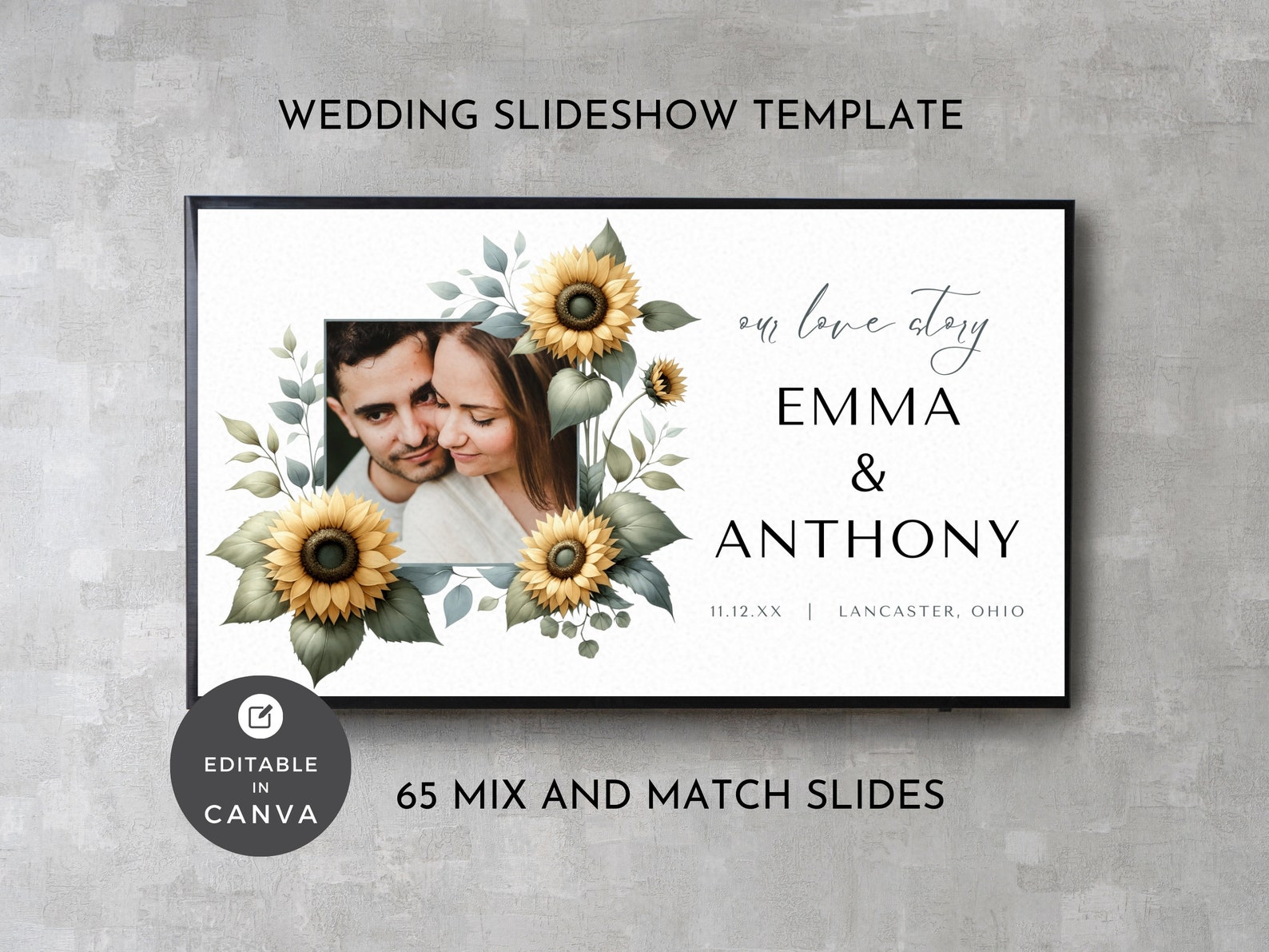 Sunflower Wedding Slideshow Template: Animated Canva Presentation ...