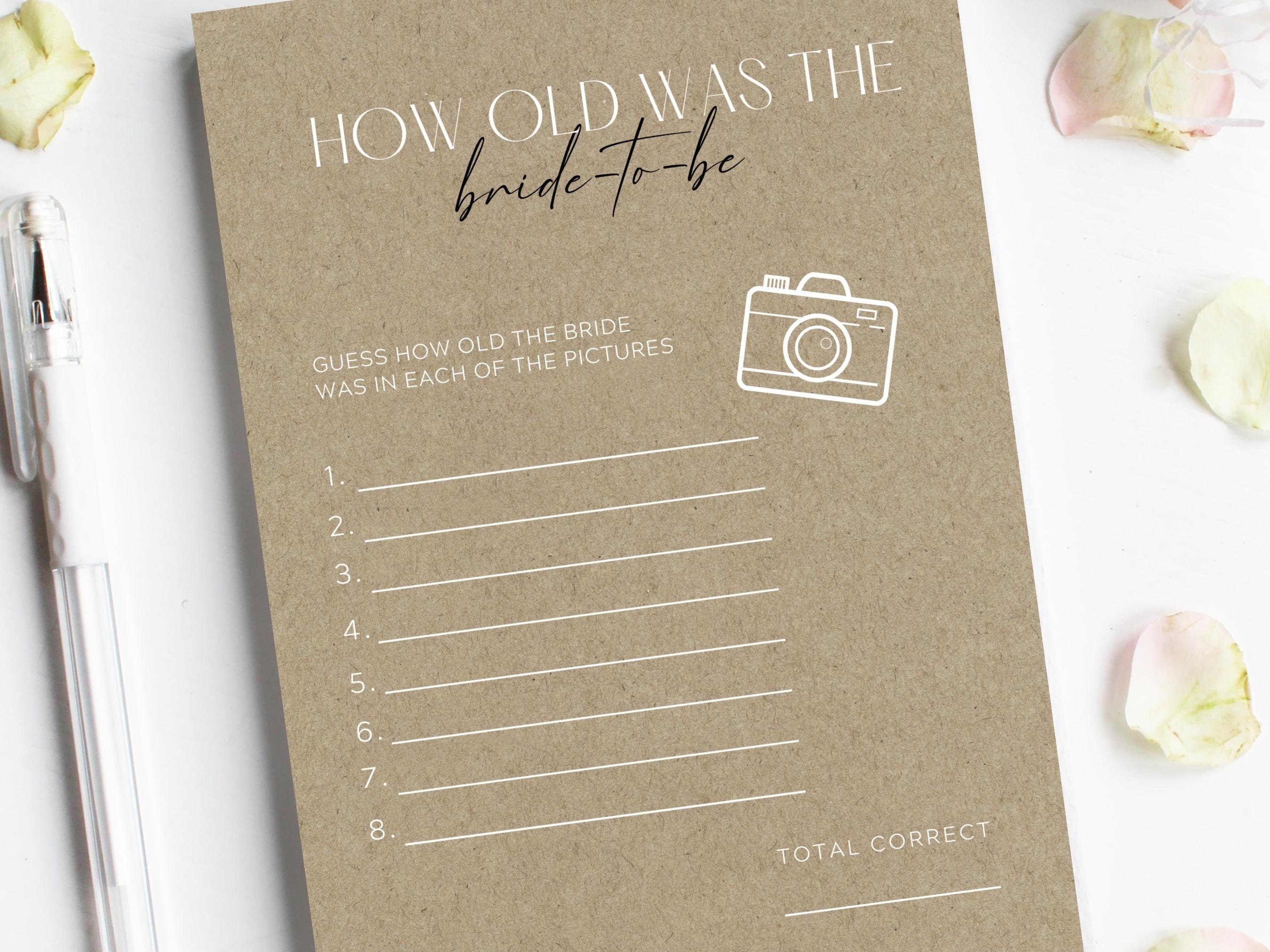 Bridal Shower Game: How Old Was the Bride - Canva Template (digital ...