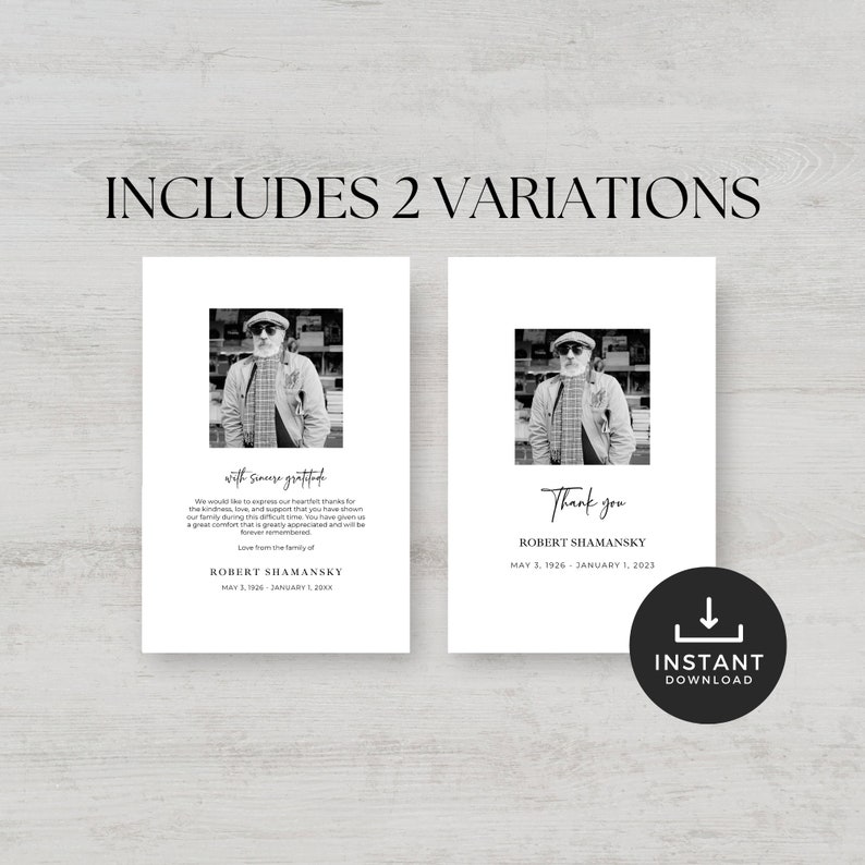 Funeral Thank You Cards With Photo, Printable Celebration of Life Note ...