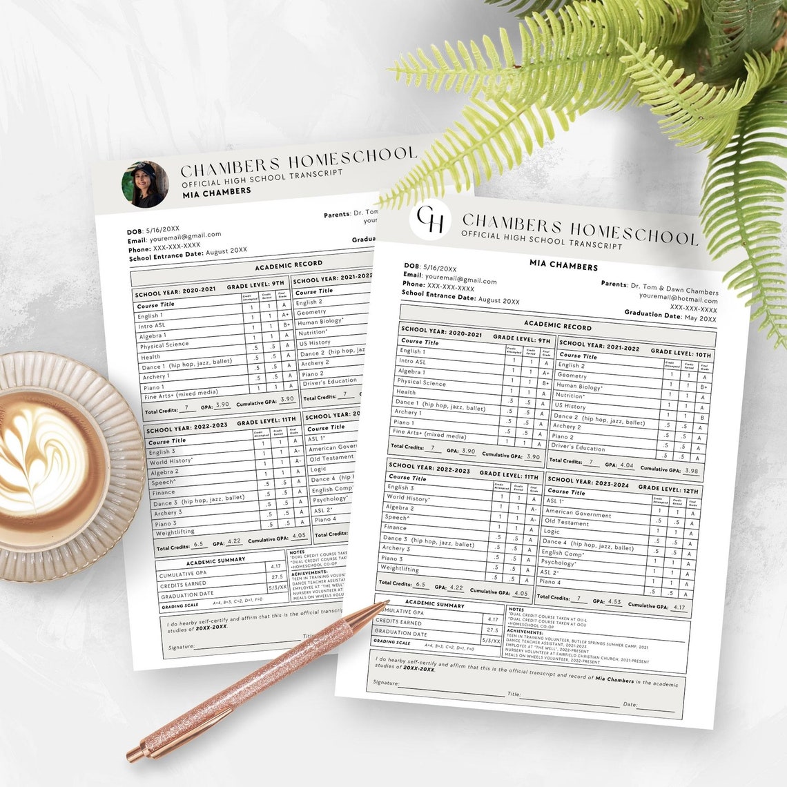 Fillable Printable High School Transcript Canva Template, Editable ...
