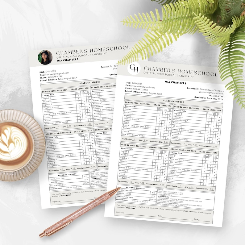 Fillable Printable High School Transcript Canva Template, Editable ...