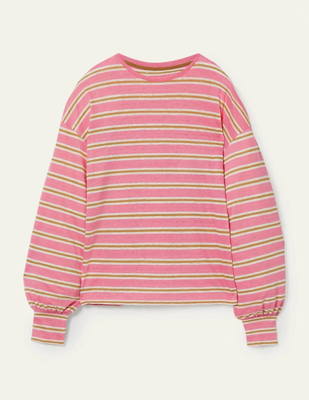 Boden Blouson Linen Top Posy Pink/brioche Stripe Uk 6 T0932 Brand New ...
