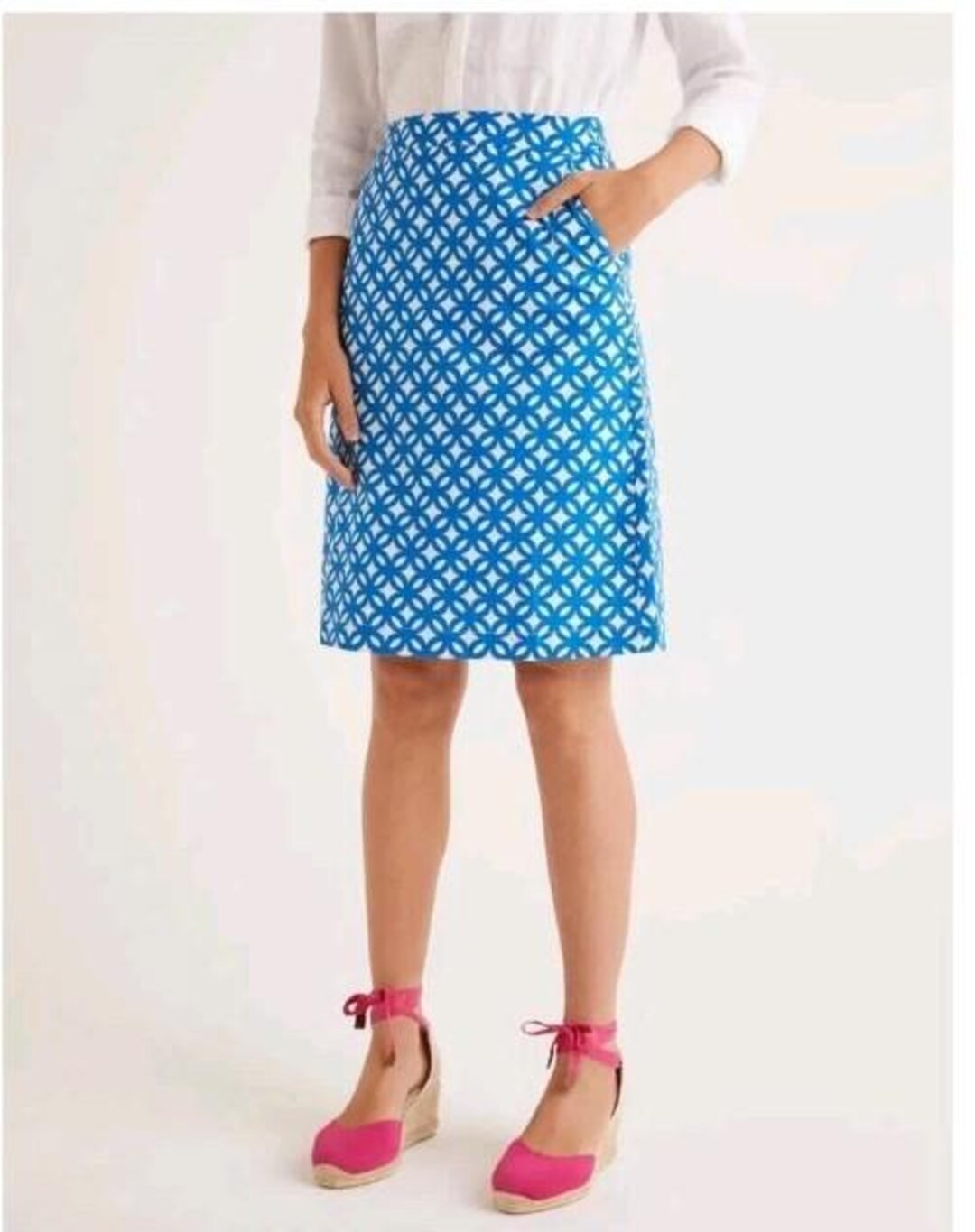 Boden Francesca A-line Skirt Blue Geo Print Size Uk 8 Brand New Sample ...