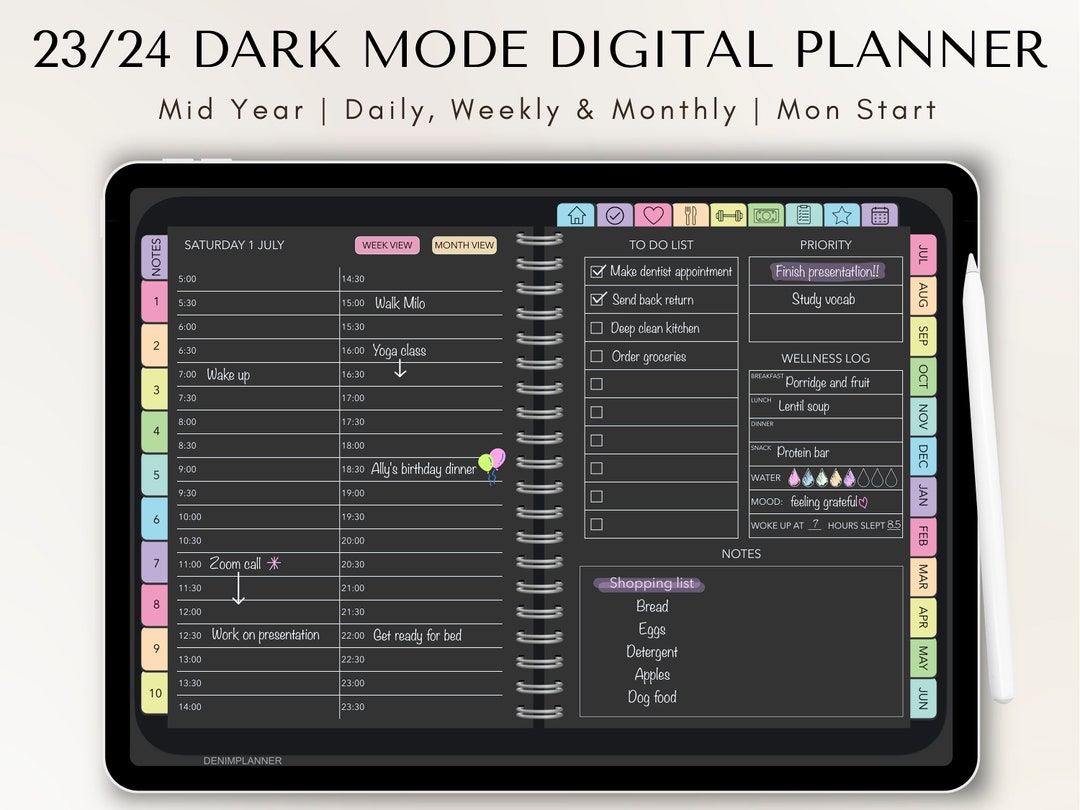 2023 / 2024 Dark Mode Digital Planner, Mid Year, Goodnotes Planner ...