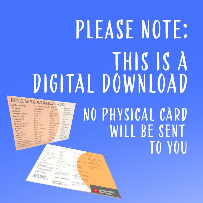 2022 Reseller Bolo Brand Quick Reference Card - Etsy