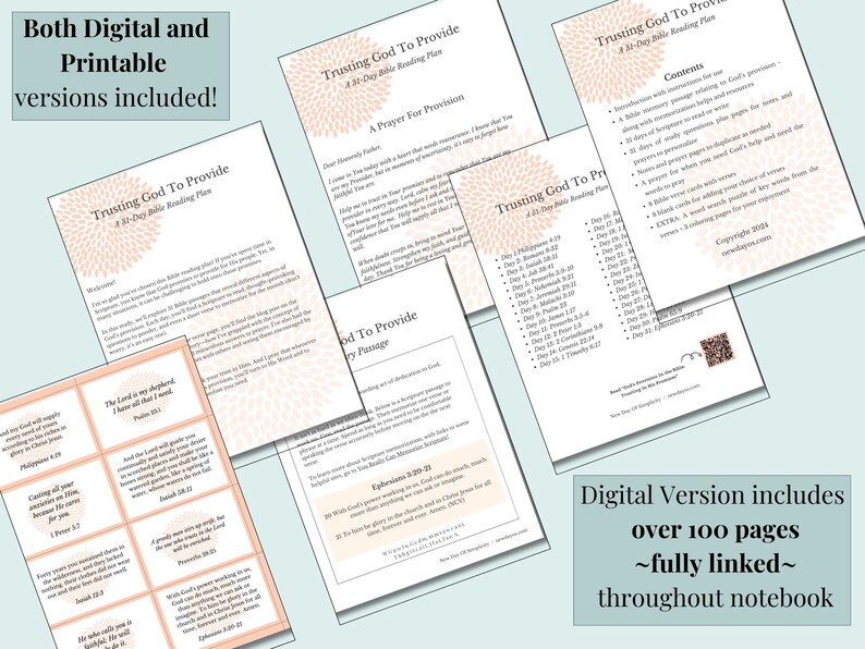 Bible Reading Plan on Gods Provision With Bible Study Journal Trusting ...