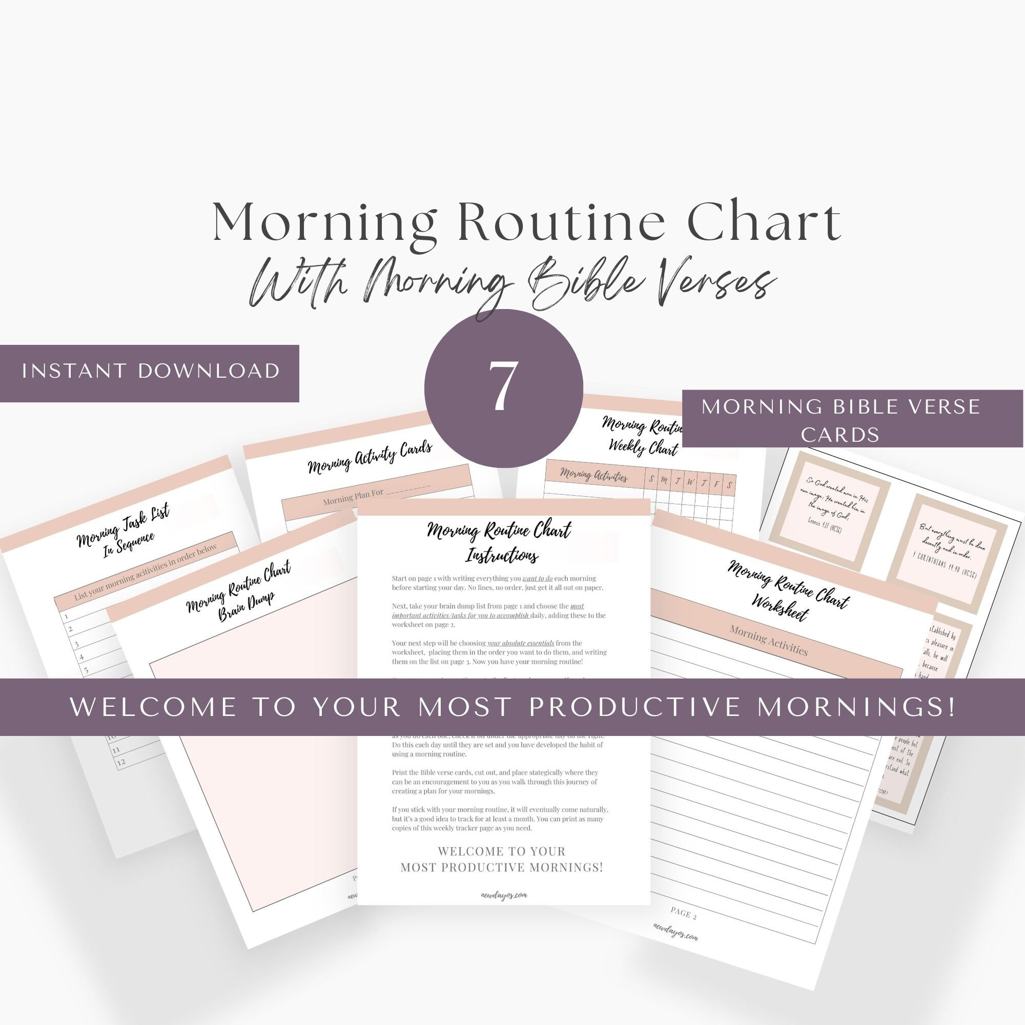 Biblical Morning Routine Chart for Daily Productivity Weekly Scripture ...