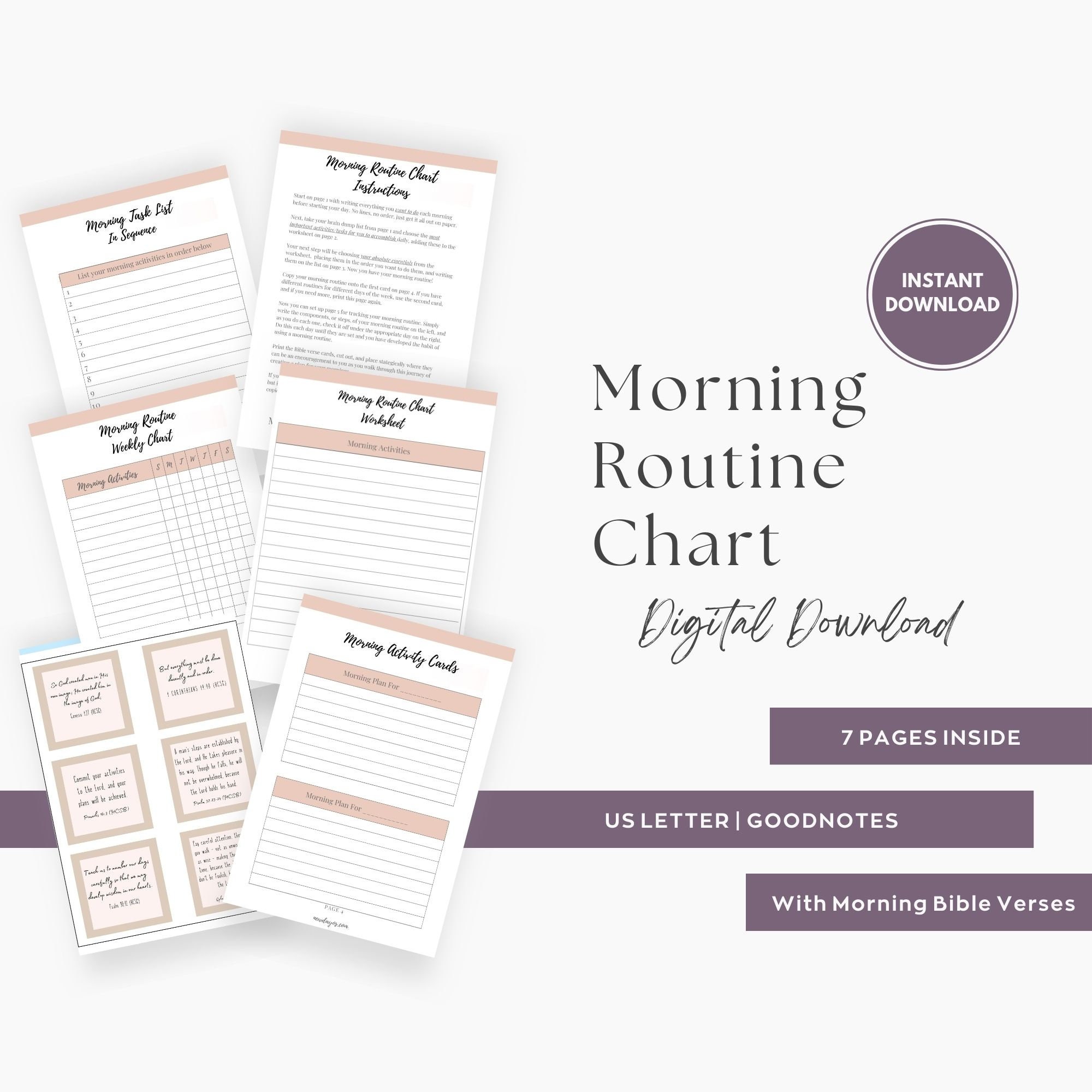 Biblical Morning Routine Chart for Daily Productivity Weekly Scripture ...