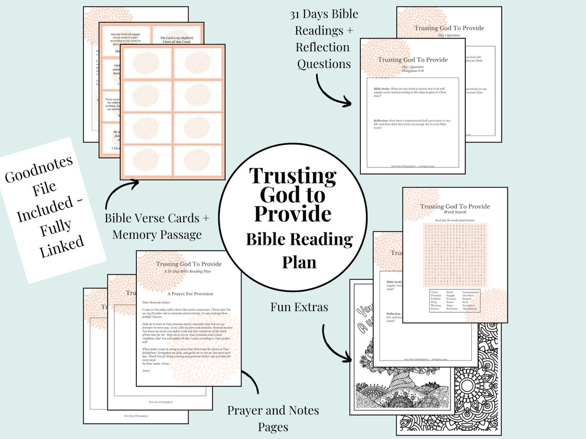 Bible Reading Plan on Gods Provision With Bible Study Journal Trusting ...