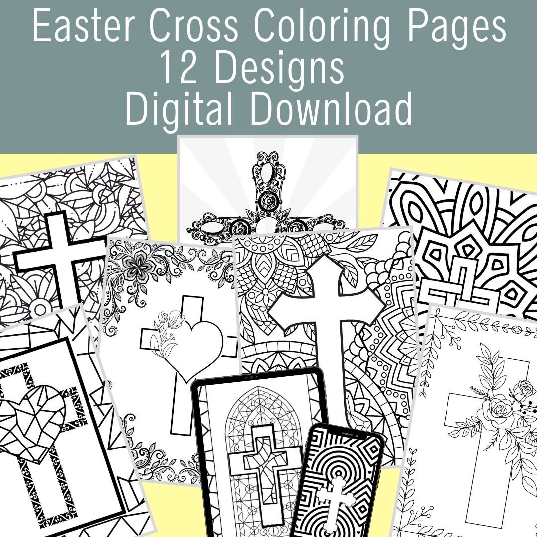 Set of 12 Easter Cross Coloring Pages/coloring Sheets/coloring Book ...