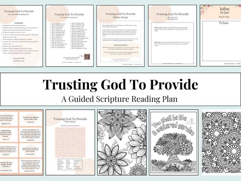 Bible Reading Plan on Gods Provision With Bible Study Journal Trusting ...