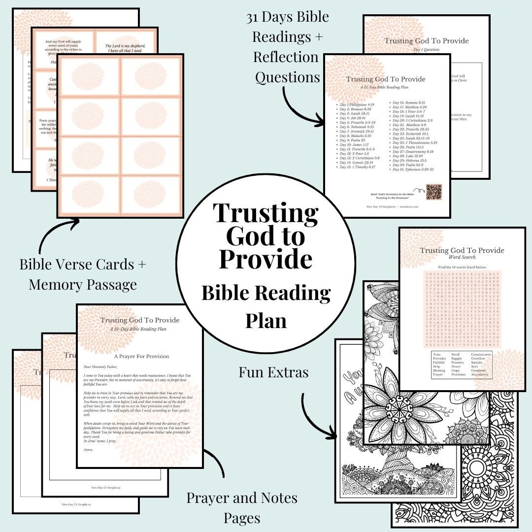 Bible Reading Plan on Gods Provision With Bible Study Journal Trusting ...