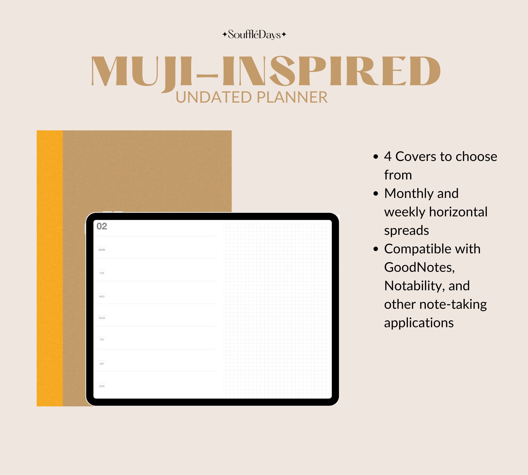 Undated Muji-inspired Digital Planner for Goodnotes, Notability, and ...