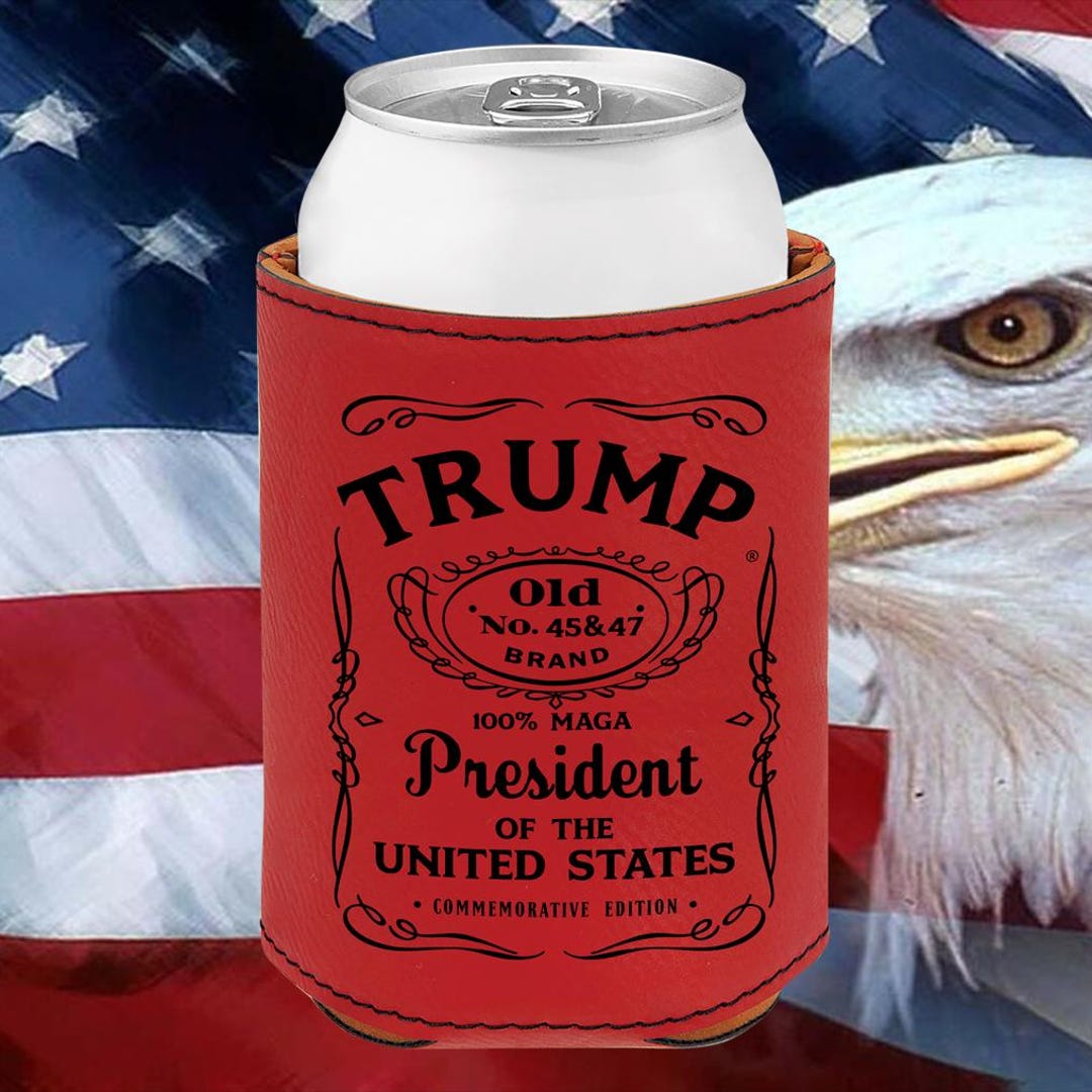 Patriotic Trump 45-47 Leather Can Cooler – Custom Engraved Beverage ...