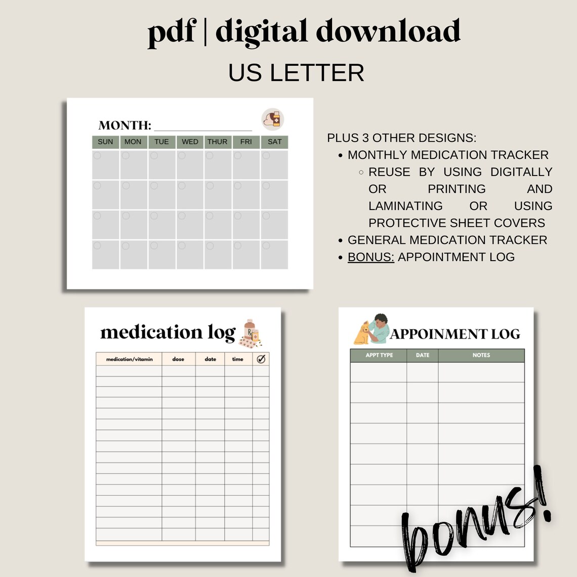Pet Medication Tracker, Pet Medication Log, Pet Appointment Log, Pet ...