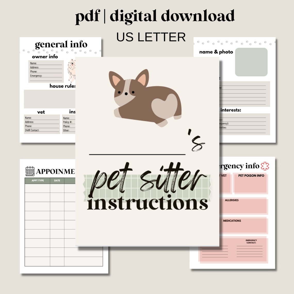 Printable Pet Sitter Guide, Pet Sitter Instructions Template, Pet Care ...
