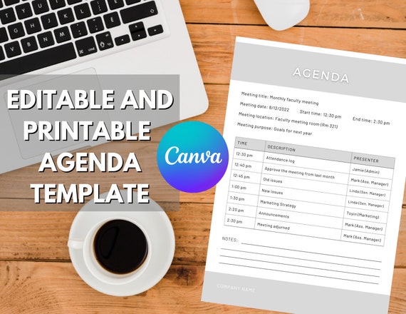 Editable Agenda Template Digital Agenda Template Minimal - Etsy