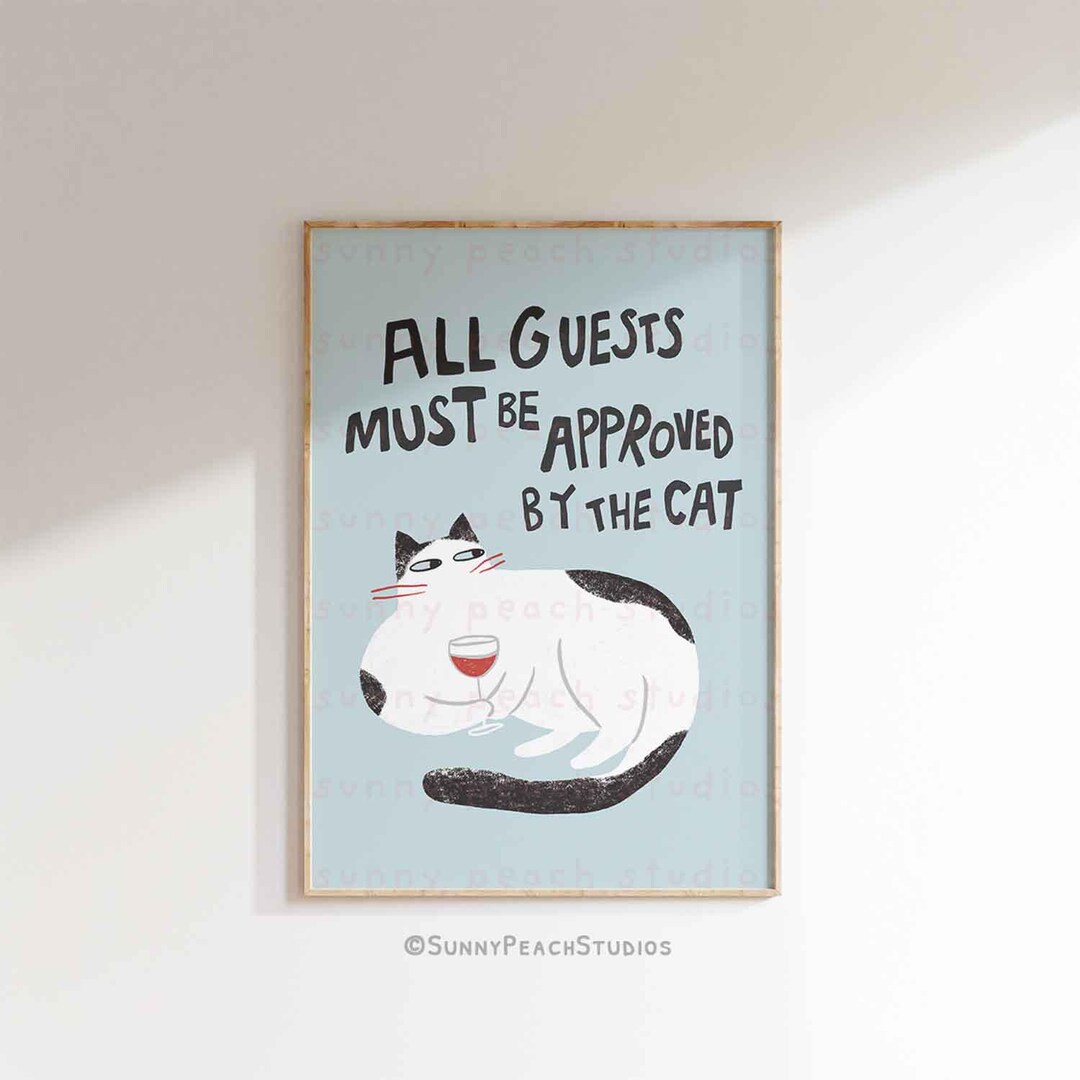 Cat Digital Wall Art Print, Funny Cat Poster, Cute Kitten Illustration ...