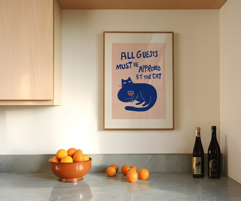 Cat Digital Wall Art Print, Funny Cat Poster, Cute Kitten Illustration ...