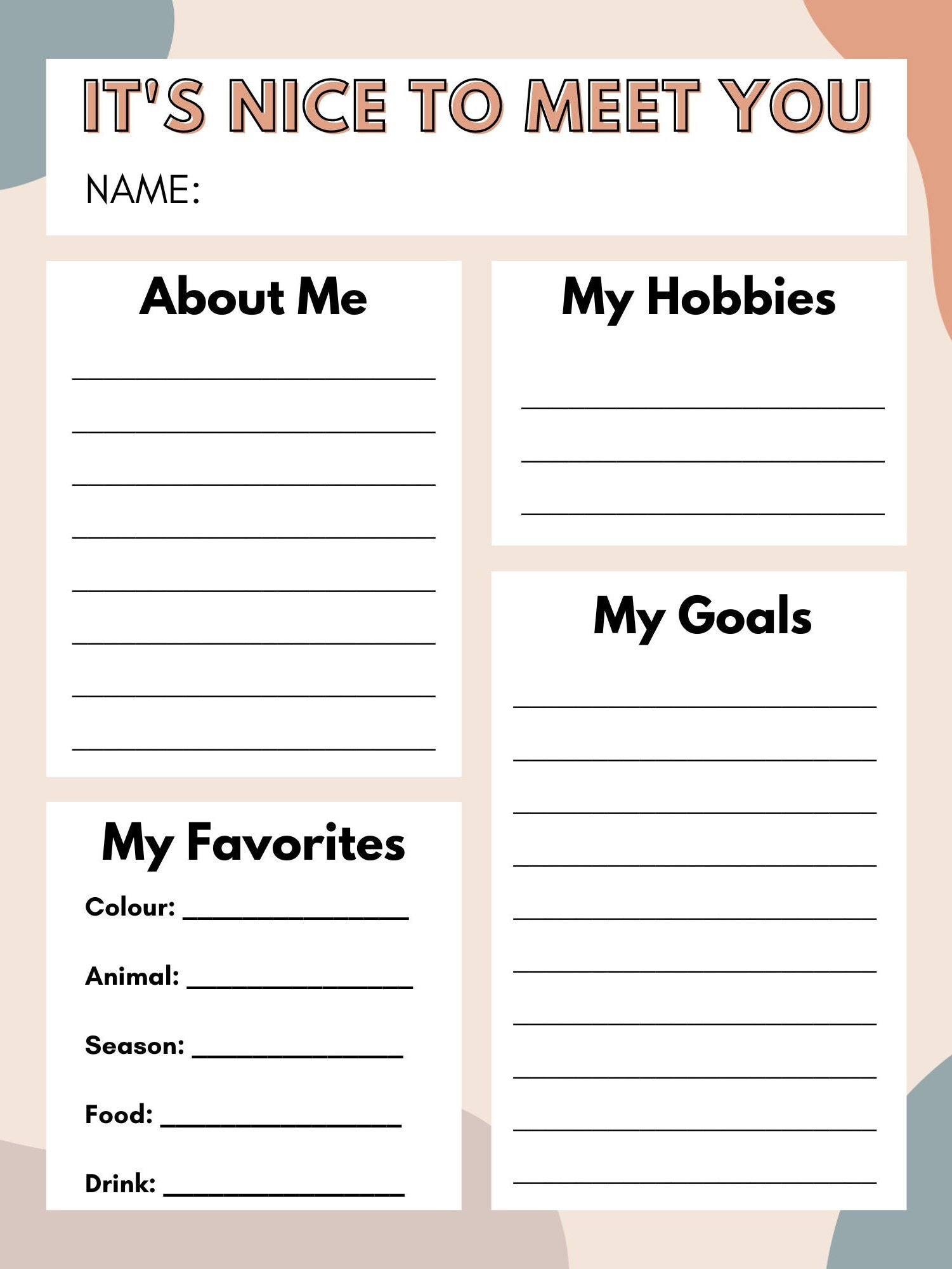 Get to Know Me Printable Worksheet - Etsy