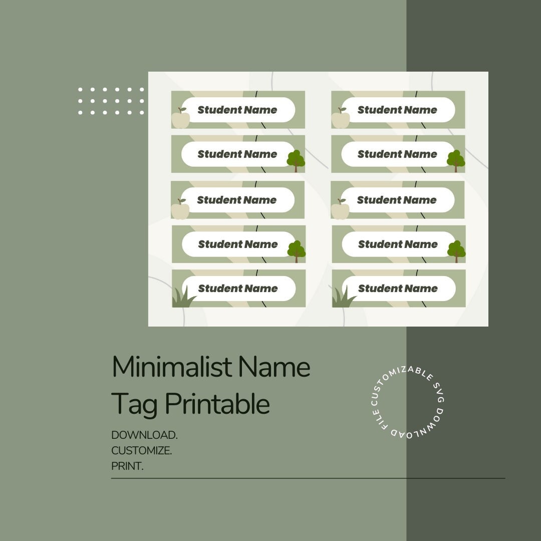 Minimalist Name Tag Printable for Students - Etsy