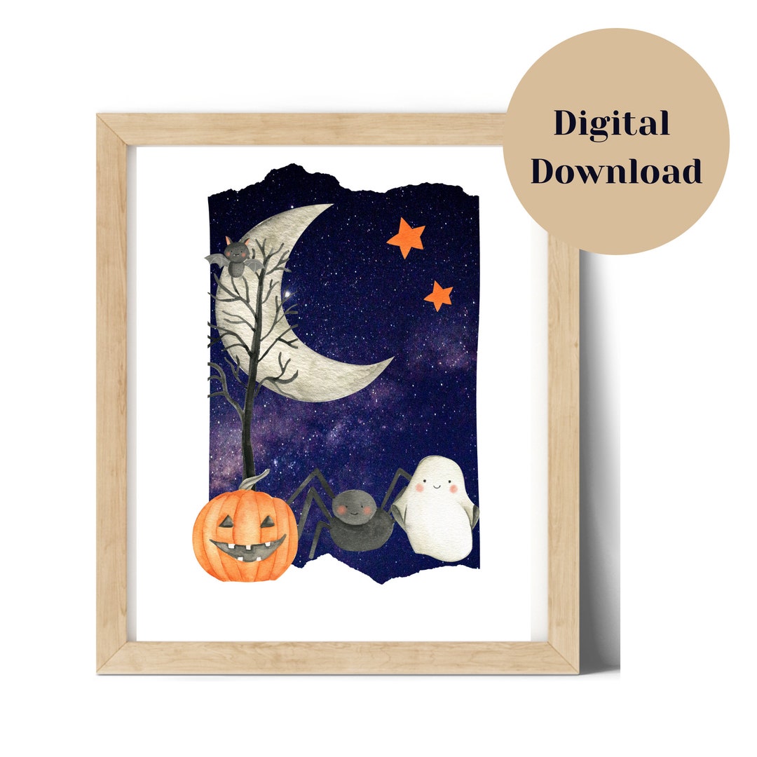 Halloween Decor Printable Ghost Spider Pumpkin Watercolor - Etsy