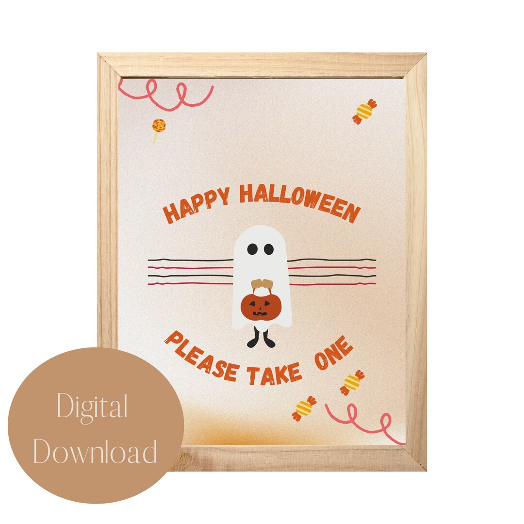Please Take One Candy Sign Happy Halloween Ghost Retro Printable ...