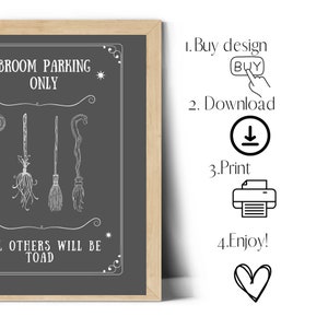 Broom Parking Printable Halloween Decor Digital Printable Black and ...