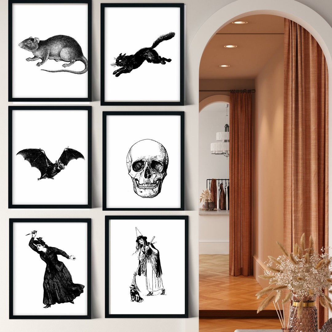 Vintage Halloween Printable,gothic,macabre,cats,witch,bats, Skulls ...