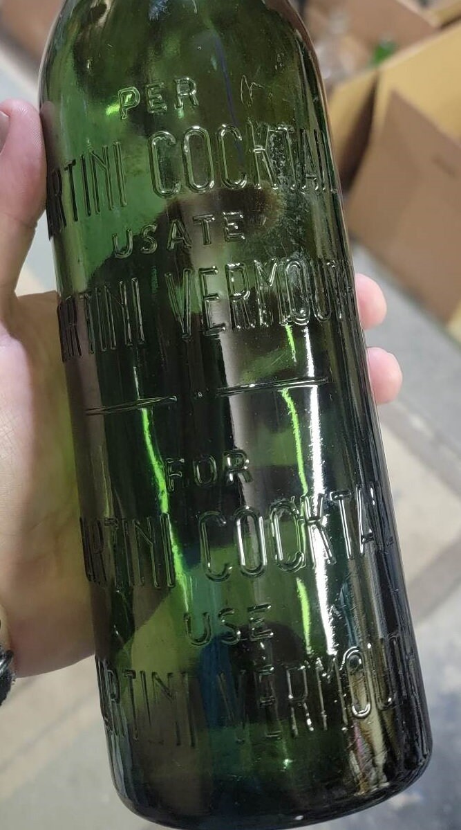 Martini Cocktail Bottle 1915-1940 Vermouth Liquor Green Embossed Glass ...