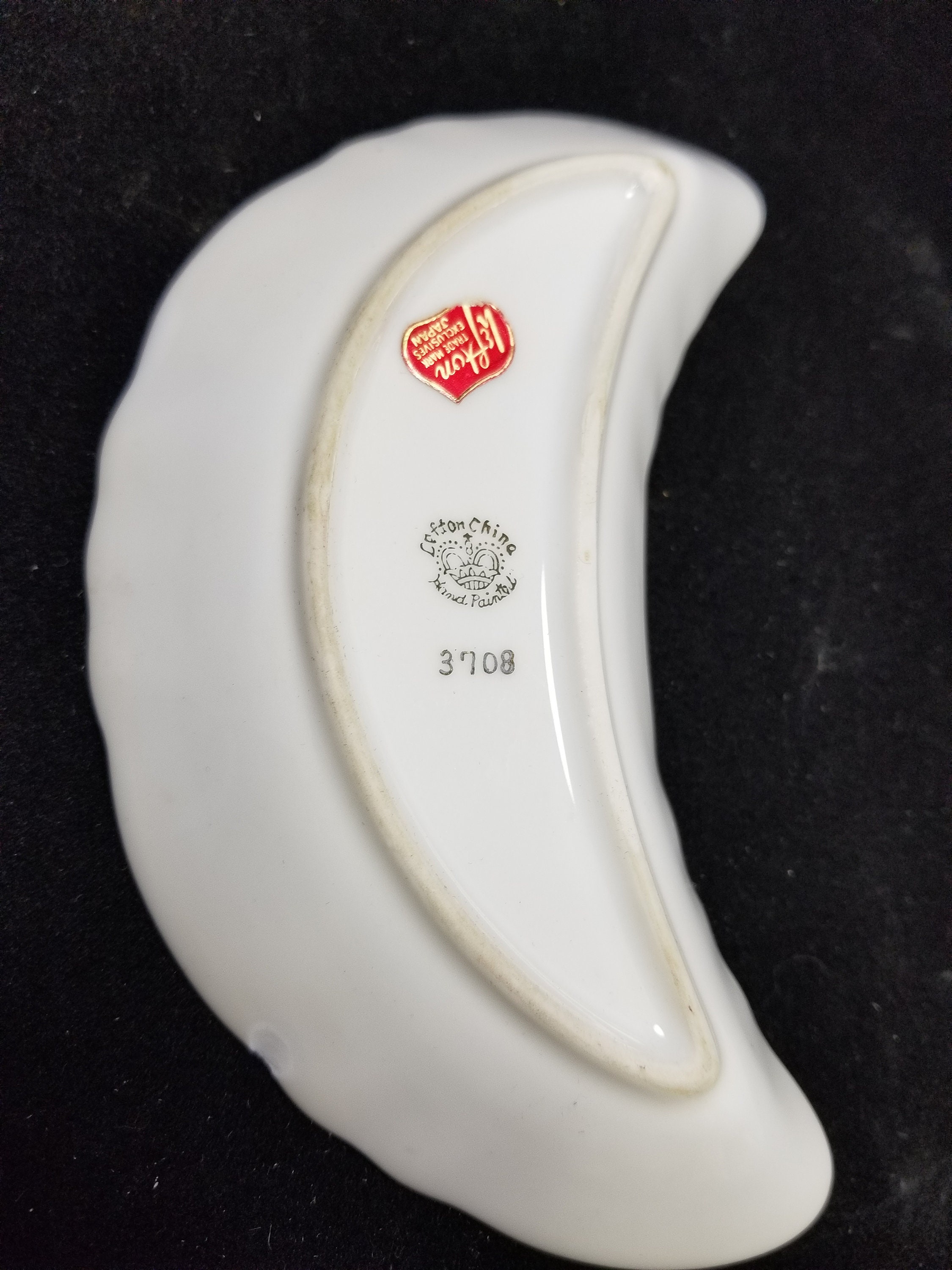 Vintage Lefton China Crescent Bone Dish - Green With Pink Roses and ...