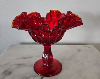 Vintage Fenton Paisley Swirl Ruby Red & Amberina Lidded Trinket Dish - Etsy