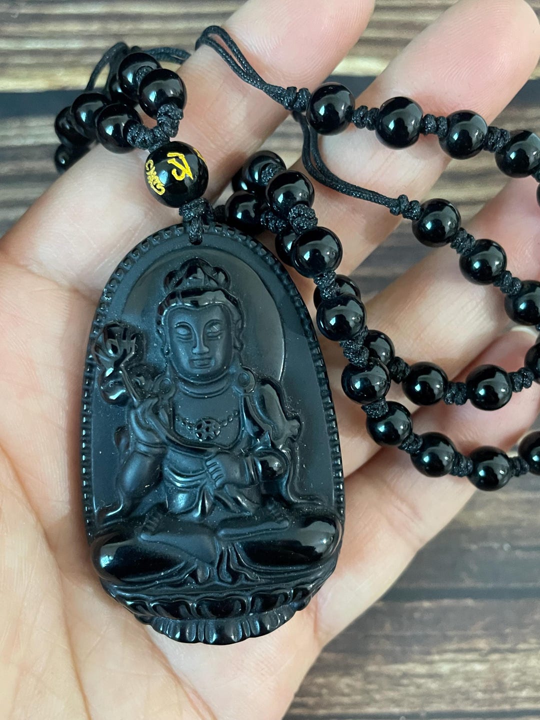 Natural Obsidian Guanyin Buddha Pendant Necklace Nepalese Buddhist ...