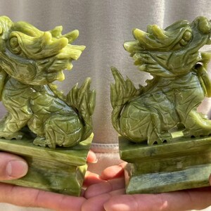 Natural Green Jade Qilin Pi Xiu Statue Feng Shui Wealth Office Desk ...