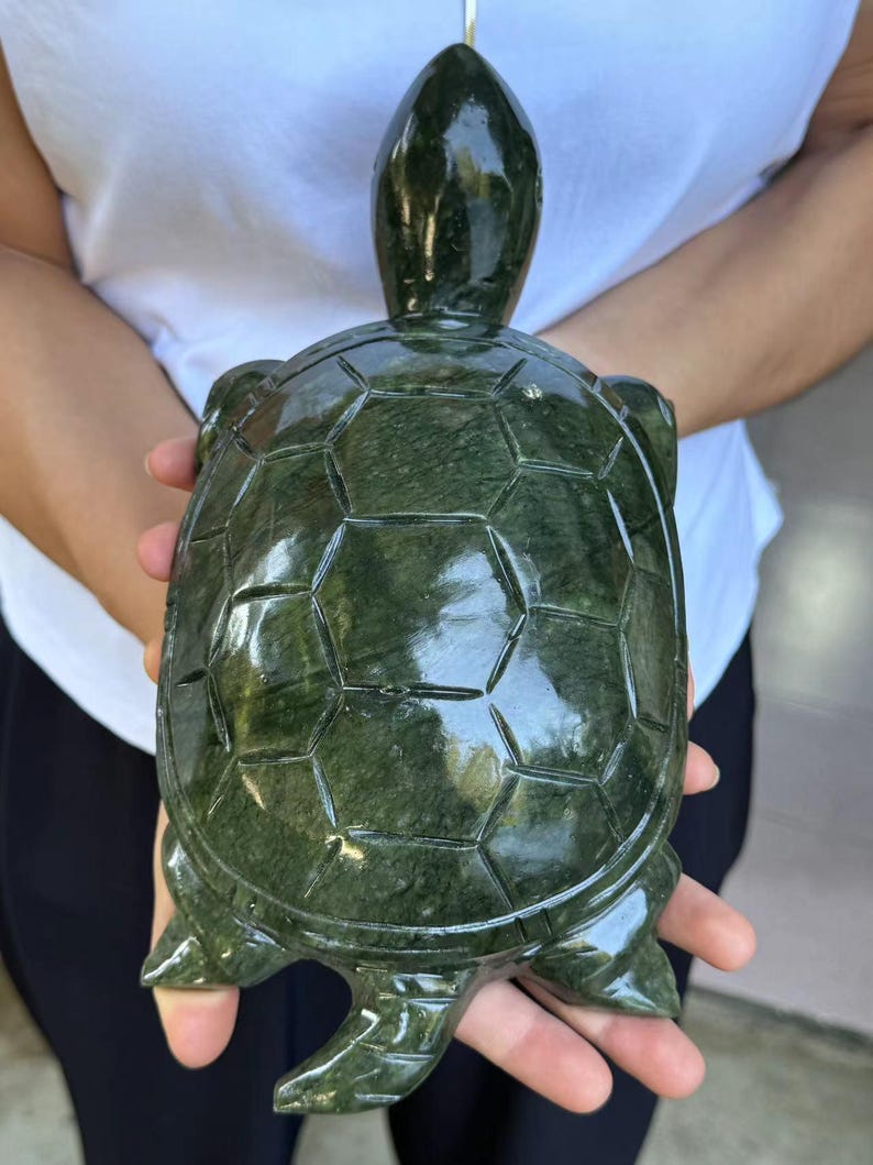 Natural Green Jade Turtle Statue, Crystal Carving Beautiful Longevity ...