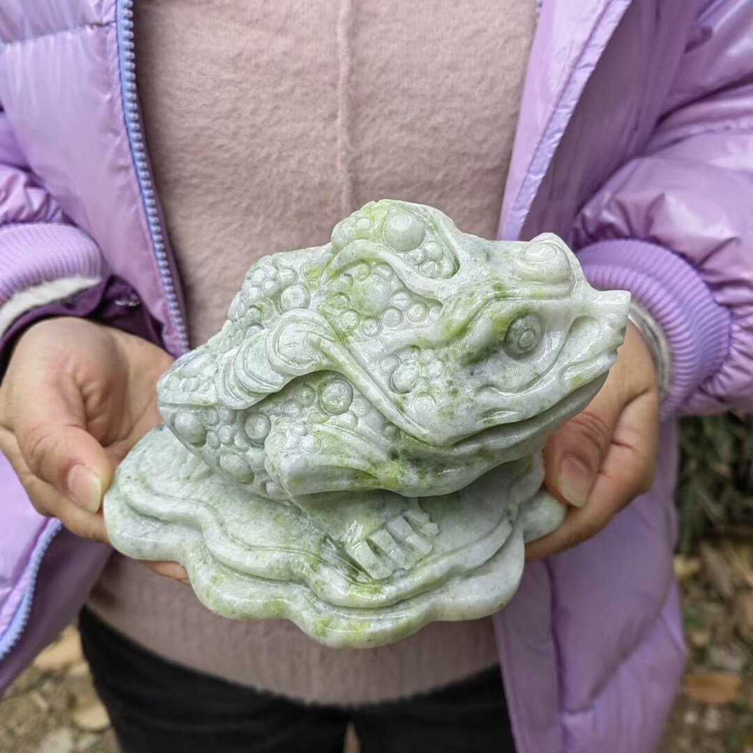 Huge Green Jade Golden Toads, Natural White Jade Stone Frog, Lucky ...